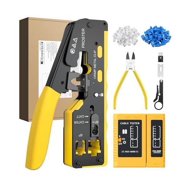 黄色/-/?PST260・パッケージ個数:1・RJ45 圧着工具本製品はCAT5、CAT5E、CAT6、CAT6A、CAT7 RJ45コネクタと6P6C、6P4C、6P2C RJ12電話線プラグ用圧着工具です。穴あきのような貫通型RJ45コ...
