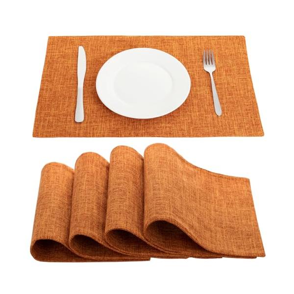 オレンジ/約46cmx30cm/-・Color:オレンジ・サイズ＆色サイズ：約46cmx30cm、カラー：オレンジ(4枚セット)、重量：71.7g/枚、材質：綿麻50％・ポリエステル50％ 。布地製品ですので数ミリ程度の誤差がある場合がござ...