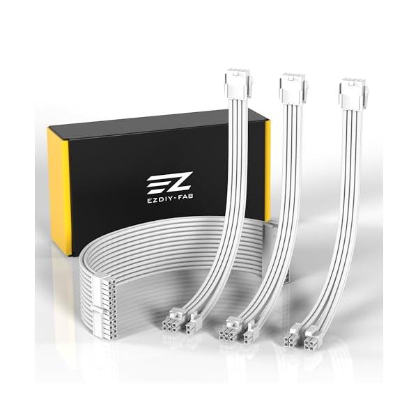 EZ白/-/EZDIY-FAB WH-18AWG-30CM・パッケージ個数:1・ホワイト ケーブル、ホワイト コネクタ、ホワイト コームにより、すっきりとしたケーブル管理と統一されたデザインを実現・当社のPSUケーブル延長キットは18AWG...