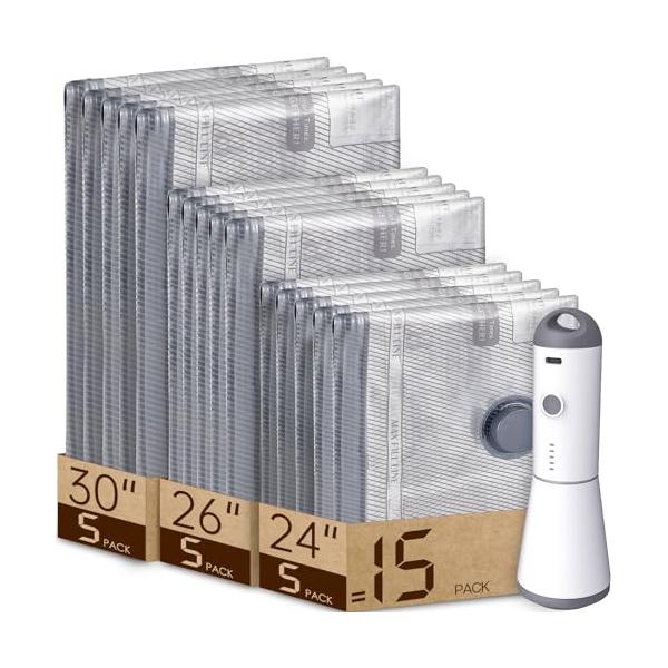 グレー/15枚+充電式ポンプ/CP-X7-5G-JP・Size:15枚+充電式ポンプ・パッケージ個数:1・最大80%のスペース節約 9枚旅行圧縮袋セット：40*50cm*3枚、40*60cm*3枚、50*60cm*3枚、およびコードレス充電...