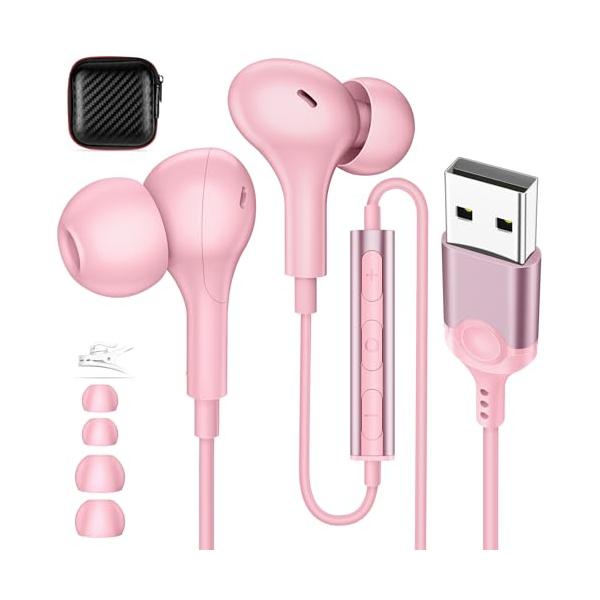 コンテンポラリーピンク/-/MC58725666・Color:ピンク・USB接続で挿すだけで使える：パソコン、PC専用のUSBイヤホンです。USBポートに接続するので、充電とドライバのセットアップ等は不要でパソコンのUSBポートに挿すだけで...