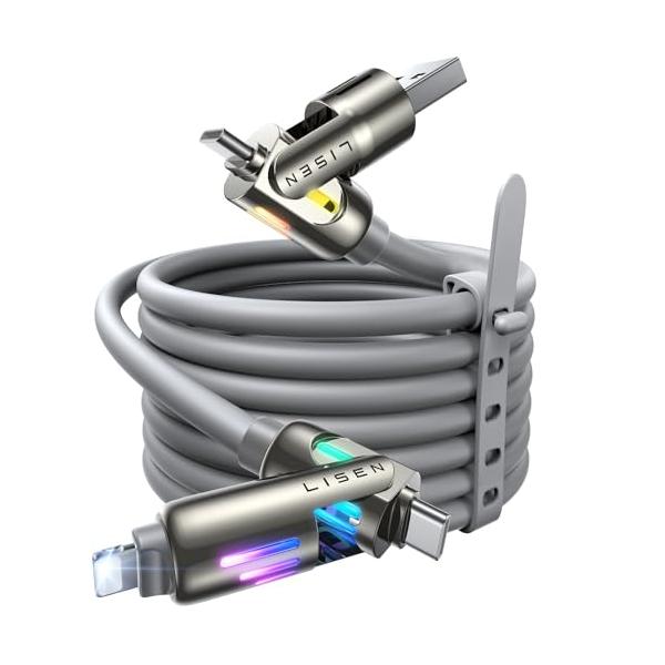 グレー/2M/-・Size:2MColor:グレー・4 in1充電ケーブルで全デバイス対応：この柔軟なUSBC ケーブルはUSBC USB Cケーブル/タイプC ケーブル/ライトニングケーブルが1本で完結。C to C ケーブル高速充電とデ...