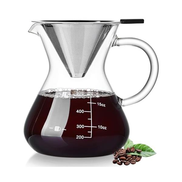 モダンClear/500ml/Y4R-MK241・パッケージ個数:1・優れた素材：このコーヒードリップサーバーはホウケイ酸耐熱ガラスで作られており、高い透明度と、熱さと冷たさへの強い耐久性を誇ります。短時間で加熱・冷却を繰り返しても割れるこ...