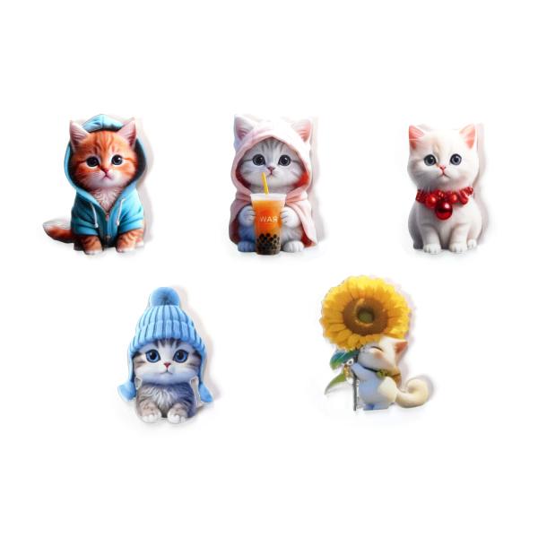 アクリル 猫 芳香剤 5種類 レモン1個 無香料リフィル5個付 カー エアコン クリップ 丸型 台座付き アロマディフューザー カー 香水お好みのアクリルタイプのネコ 1枚。ネコアクリルのタイプ選択：ブルー帽子・プルーパーカー・レッド鈴・ピ...