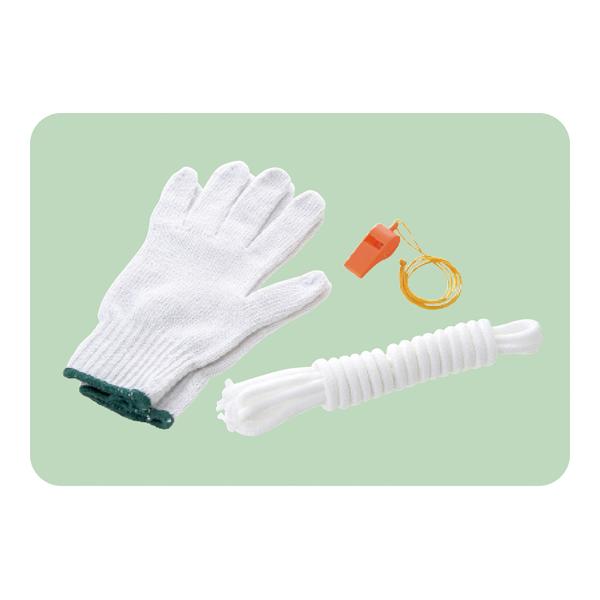 ●<商品詳細参考ページ>外部リンク：https://axel.as-1.co.jp/asone/d/68-1986-63/●事業者向け商品です。●商品サイズ：軍手／フリーサイズ、ロープ／約Φ5×3000mm、笛／約18×23×5...