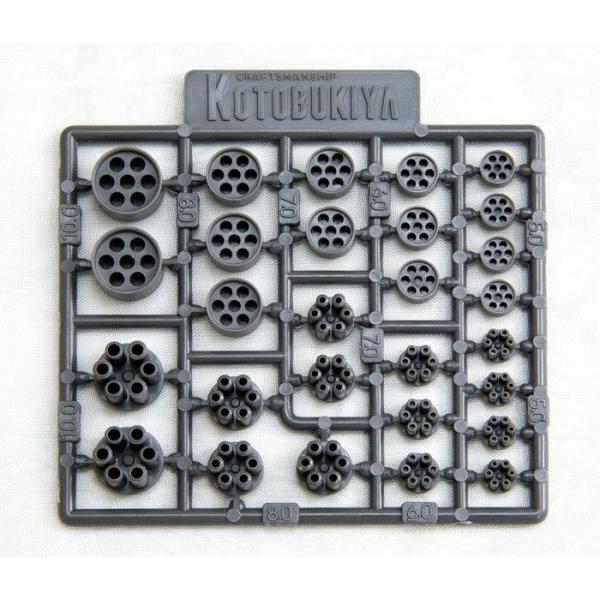 ガトリングガン、ミサイルポッドの先端部をパーツ化しました。それぞれ直径10ｍｍ〜5ｍｍの5サイズを用意しました。Copyright KOTOBUKIYA