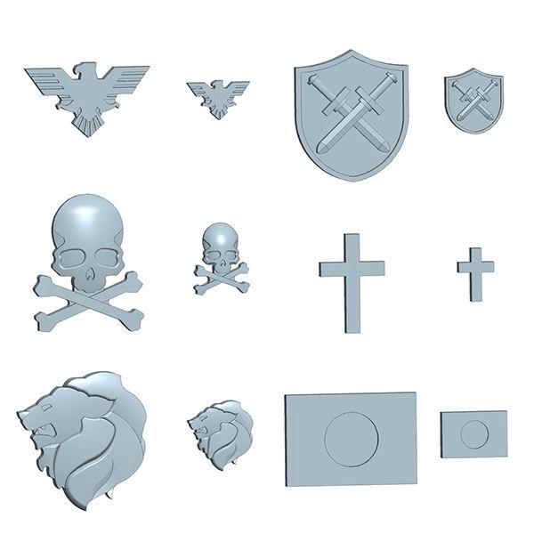 ロボットや各種モデルをデコレーションする為のレリーフパーツが登場。大小2種類のサイズとスカルマークや鷲のエンブレムなどバラエティに富んだ内容です。ロボットの肩や胸、盾などの装飾にオススメの汎用性の高いアイテムとなっています。Copyrigh...