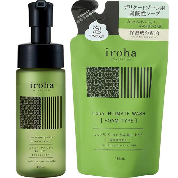TENGA テンガ iroha イロハ インティメートウォッシュ フォームタイプ本体 ポンプ 150ml＆詰め替え用 135ml のセットデリケートゾーン用  泡ソープ 黒ずみ 保湿 陰部 ソープ 石鹸 うるおい VIO ケア 低刺激 デリ...