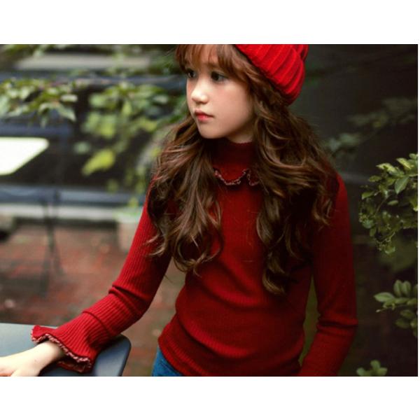 韓国子供服のとってもCUTEなトップス入荷いたしました。フリルリブタートルネックトップスとってもしっかりとした生地です。首元と袖が少しフレアになってて可愛いんです♪フォーマルにも普段着にも使えちゃう優秀トップス■サイズ表記　韓国サイズ：日本...