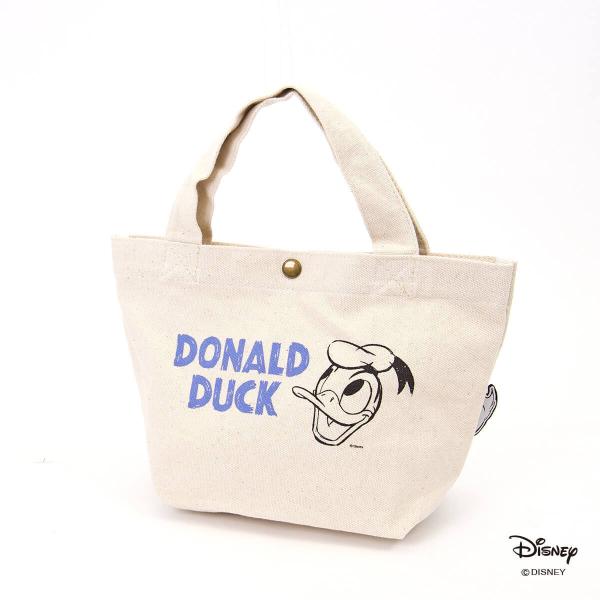 ドナルドダックの帆布ミニトートバッグ。お昼のランチトートや、スーパー、コンビニでのちょっとしたお買い物に。財布やスマートフォンをまとめて入れるときにちょうど使いやすいサイズに仕上げました。プレゼントにオススメのアイテムです。●品番：DNY6...
