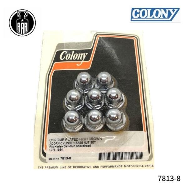オーダー ナンバー：7813-8OEM HD Number：NEW HD Number：7813-8 Colony コロニー クロームメッキ ハイクラウン エーコン シリンダー ベースナット キット ハーレーダビッドソン 1978-84年 ...