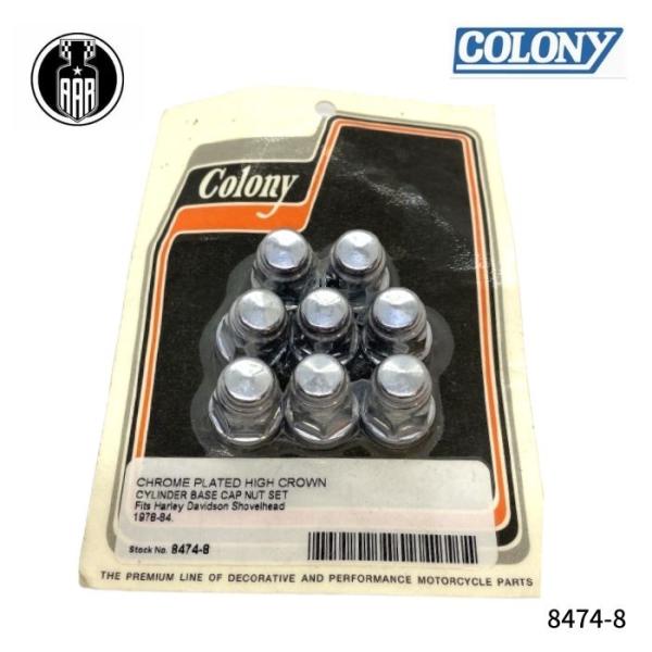 オーダー ナンバー：8474-8OEM HD Number：NEW HD Number：8474-8 Colony コロニー ハイクラウン シリンダーベース キャップ ナットセット クローム ハーレー 1978-84年 ショベルヘッド CH...