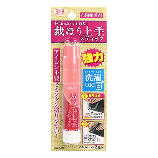 針・糸がなくてもOK！アイロン不要でカンタン塗りやすいスティックタイプです。<br>アイロンがいらないのにチューブタイプに劣らない強力接着で、ドライクリーニング・洗濯ができます！<br>ズボン・スカートの裾上げなどの...