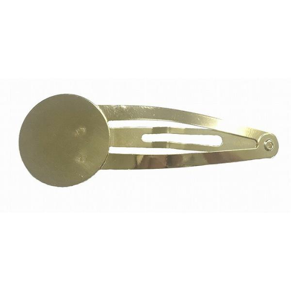商品名： つまみ細工用 円盤付きヘアクリップ ゴールド メール便/宅配便可品　番： tp-46サイズ： 円盤直径約2cm、長さ約5.8cm素　材： 鉄合金容量： 1個