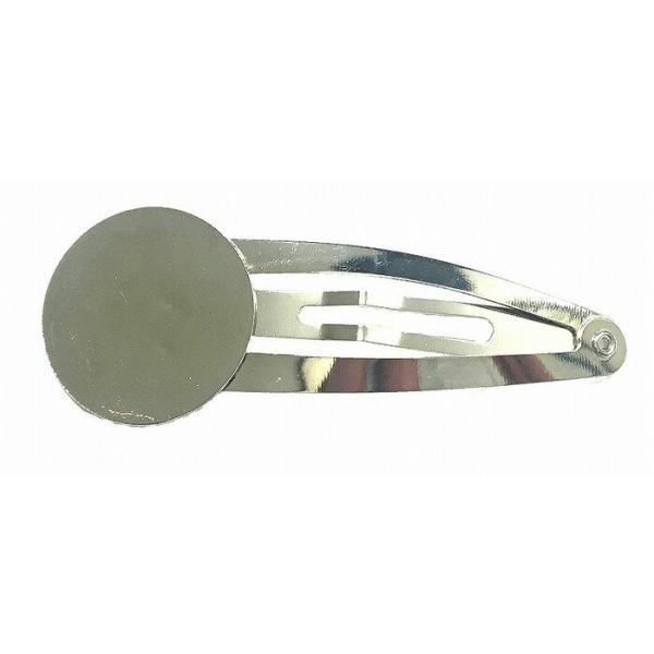 商品名： つまみ細工用 円盤付きヘアクリップ シルバー メール便/宅配便可品　番： tp-47サイズ： 円盤直径約2cm、長さ約5.8cm素　材： 鉄合金容量： 1個