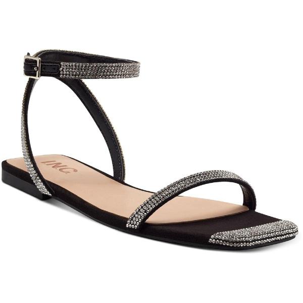 商品名: INC レディース Persida 装飾スクエアトゥ フラットサンダル, ブラッククリスタル。, 6.5 INC Womens Persida Embellished Square Toe Flat Sandals Black 6...