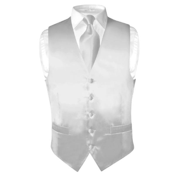 商品名: Biagioメンズシルクドレスベスト&amp;ネクタイソリッドシルバーグレー色ネクタイセット Biagio Men's SILK Dress Vest &amp; NeckTie Solid SILVER GREY Color N...