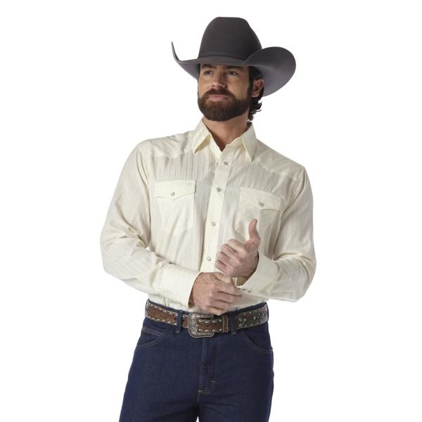 商品名: Wrangler メンズ トール スポーツウェスタンスナップシャツ ドビーストライプ US サイズ: X-Large Tall カラー: ベージュ Wrangler Men's Tall Sport Western Snap Sh...