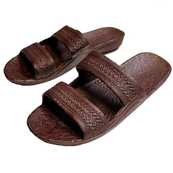 商品名: Hawaii AJW メンズ US サイズ: 11 D(M) US カラー: ブラウン Dark Brown Rubber Slide on Sandal | Flexible Double Strap Slippers | Wa...