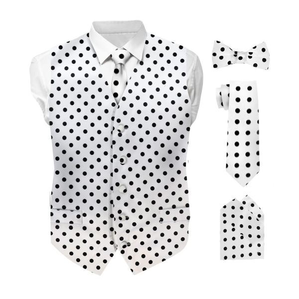 商品名: ポルカドットベストセット カラー: ホワイト Vittorio Farina Polka Dot Suit Vest for Men Set of 4 - Vest, Necktie, Bow Tie &amp; Pocket S...