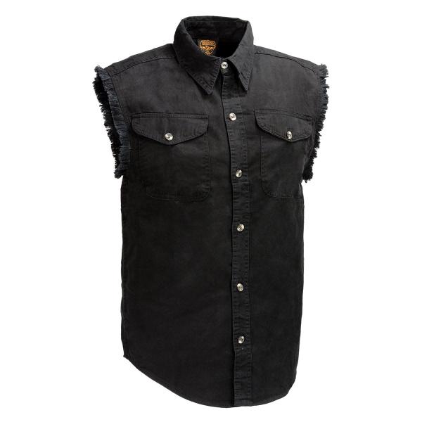 商品名: Bikersエッジメンズデニムシャツ L ブラック DM1002-BLK-L Milwaukee Leather DM1002 Men's Black Lightweight Denim Shirt with Frayed Cut...