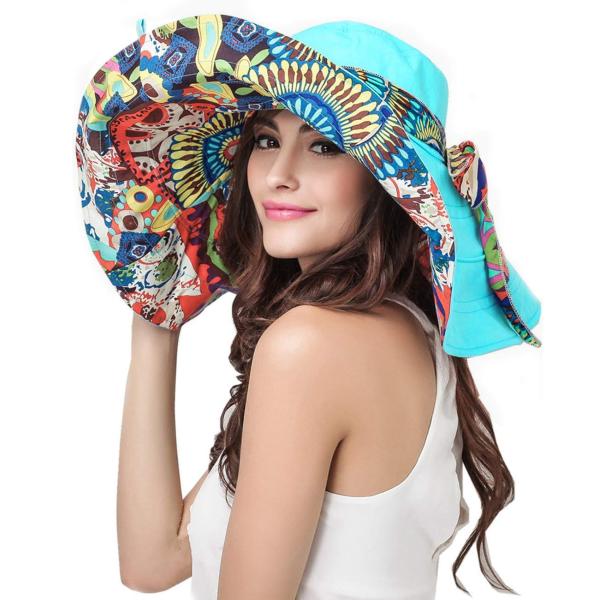 商品名: Fakeface HAT レディース US サイズ: One Size カラー: ブルー FakeFace Women's Anti-UV Sun Protective Wide Brim Reversible Sun Hat F...