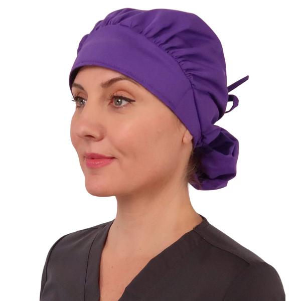 商品名:  Sparkling EARTH Solid Purple Banded Bouffant Ponytail Classic Surgical Style Scrub Working Cap - Made in The USA!ブ...