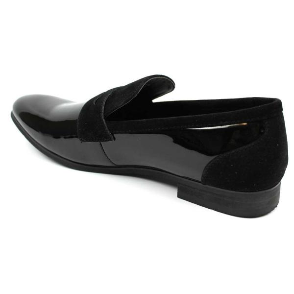 商品名: Azar （アザール） タキシードブラックスエード パテントレザースリッポンローファー モダンブラッドリー ドレスシューズ US サイズ: 11 カラー: ブラック Tuxedo Black Suede Patent Leathe...