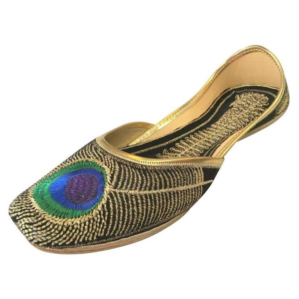 商品名: [Step n Style] レディース カラー: ブラック Step n Style Womens Khussa Shoes Punjabi Peacock Jutti Flat Ballet Jaipuri Sandal Bl...