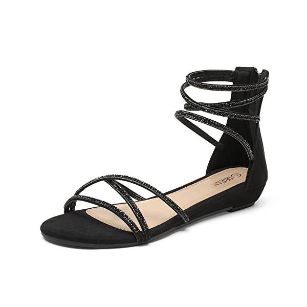 商品名: DREAM PAIRS レディース アンクルストラップ ラインストーン ローウェッジサンダル, ブラック, 7 DREAM PAIRS Womens Weitz Ankle Strap Rhinestones Low Wedge ...