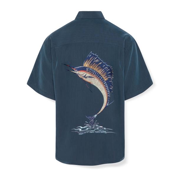 商品名: Bamboo CayメンズSailfish自由、トロピカルスタイルバック刺繍ハワイアンシャツ US サイズ: L カラー: ブルー Bamboo Cay 30th Annual Tequila Shootout Camp Shir...