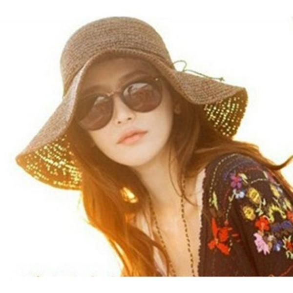 商品名: (Brown) - HugeStore Floppy Foldable Wide Brim Chic Sun Hat Sun Visor Summer Beach Straw Hat for Women Ladies HugeSt...