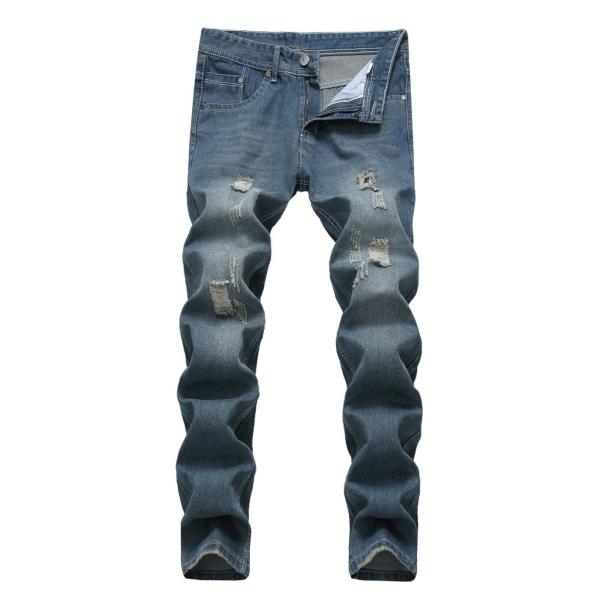 商品名: メンズカジュアルRipped Broken穴ストレートフィットデニムジーンズ カラー: ブルー Enrica Men's Casual Ripped Broken Holes Straight Fit Denim Jeans Bl...