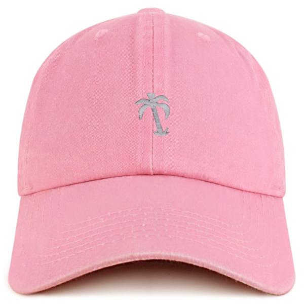 商品名: Trendy Apparel Shop HAT メンズ カラー: ピンク Trendy Apparel Shop Palm Tree Solid White Embroidered Washed Cotton Adjustable...