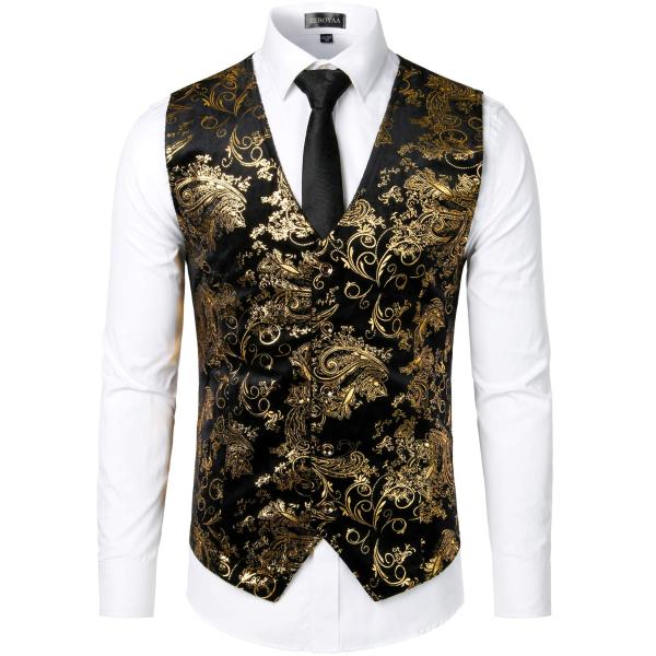 商品名: ZEROYAA SUIT メンズ US サイズ: L カラー: ゴールド ZEROYAA Mens Hipster Gold Paisley Single Breasted Suit Dress Vest/Tuxedo Waist...