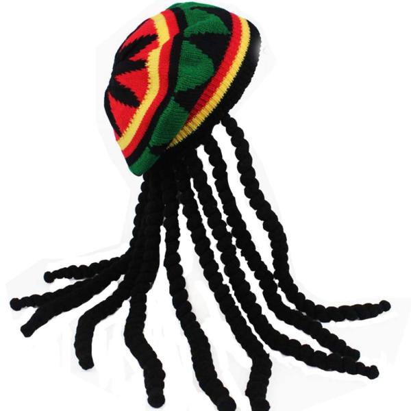 商品名:  HZYFP Dreadlocks Wig Hat Reggae Jamaican Style Rasta Hat Crocheted Knitted Beret Cap Long Black Hair Costume (Blac...