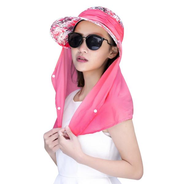 商品名: レディース サマーサンハット つば広 ロールアップサンバイザー ネックフェイスシールドカバー アウトドア サイクリング UVカット ブロックハット 旅行 ビーチ 釣り 帽子 折りたたみ式 長ひさし ゴルフ テニス 日よけ 帽子 バ...