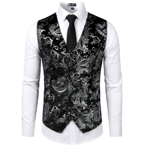 商品名: ZEROYAA SUIT メンズ US サイズ: X-Large カラー: シルバー ZEROYAA Mens Hipster Silver Paisley Single Breasted Suit Dress Vest/Tuxe...