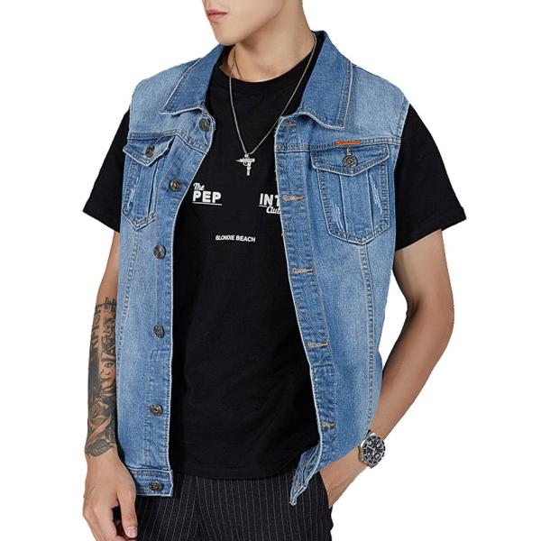 商品名: メンズ デニムベスト プラスサイズ ボタンダウン ジーンズ ベスト ジャケット US サイズ: X-Large カラー: ブルー Kedera Men's Denim Vest Sleeveless Jean Vest Motor...