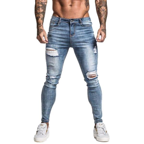 商品名: GINGTTO メンズ リップドジーンズ スリムフィット スキニー ストレッチジーンズ パンツ US サイズ: 34 カラー: ブルー GINGTTO Men's Ripped Jeans Slim Fit Skinny Stre...