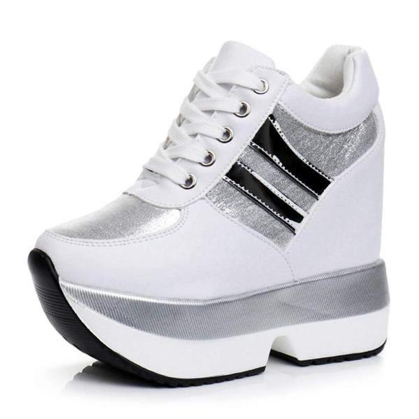 商品名: [CYBLING] レディース US サイズ: 4.5 M US カラー: ホワイト CYBLING Women's Lace Up Hidden Wedge Fashion Sneakers Increased Within H...