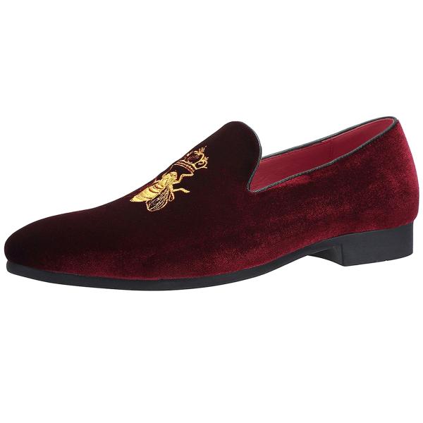 商品名:  Santimon Loafers for Men Velvet Slip on Dress Shoes with Gold Embroidery Smoking Slippers Flats Wine Red 11 USブランド...