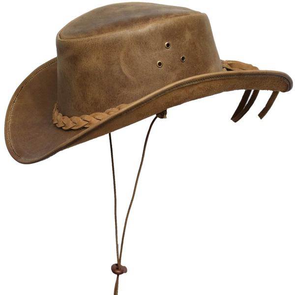 商品名: Brandslock HAT メンズ US サイズ: Medium カラー: ブラウン BRANDSLOCK Cowboy Hat Leather Outback Sun Hat with Chin Cord (Tan, M)ブラ...