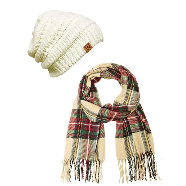 商品名:  Wrapables Plaid Print Long Winter Warm Scarf and Beanie Hat Set, Red/Green + Cream Beanieブランド: Wrapables商品サイズ: One...
