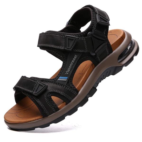 商品名: visionreast メンズ US サイズ: 8 (D)M US/EU41 カラー: ブラック visionreast Mens Open Toe Leather Sandals Outdoor Hiking Non Slip ...