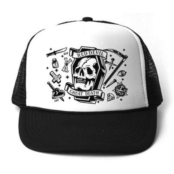 商品名: Red Devil Clothing HAT メンズ US サイズ: OSFM カラー: ブラック RED DEVIL CLOTHING Cheat Death Trucker Blackブランド: Red Devil Cloth...