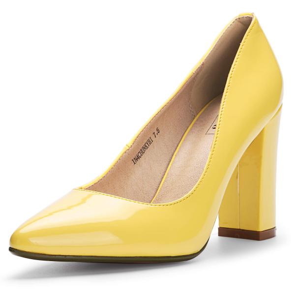商品名:  IDIFU Women's IN4 Chunky-HI Block High Heels Closed Pointed Toe Pumps Dress Office Shoes for Women (8.5 M US, Yell...