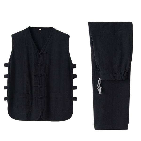 商品名: ZooBoo OUTERWEAR メンズ US サイズ: Large カラー: ブラック ZooBoo Kung Fu Mens Linen Vest -Chinese Traditional Mens Vintage Sleev...