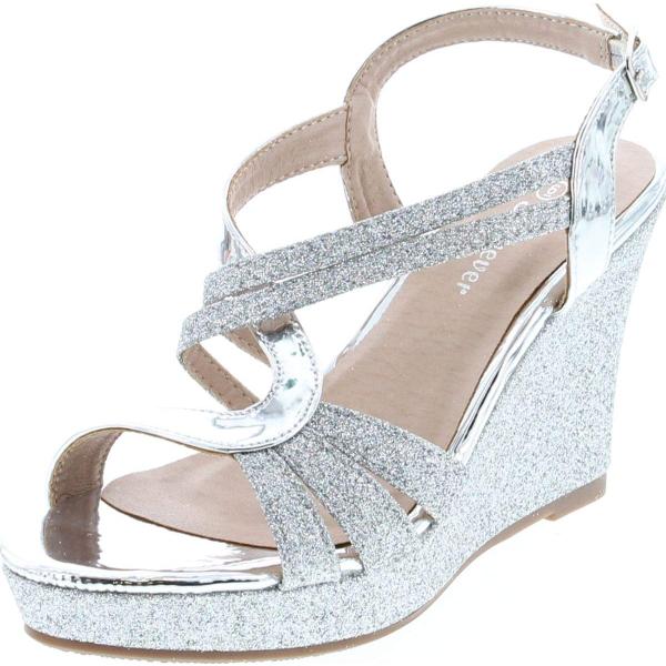 商品名: FOREVER レディース US サイズ: 7 B(M) US カラー: シルバー Forever Happy-09 Women's Glitter Strappy Wrapped Wedge Heel Platform Sand...