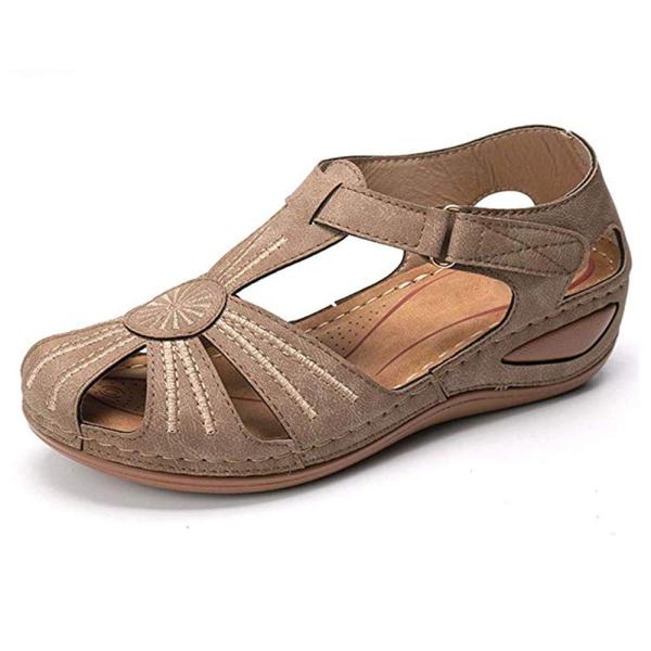 商品名: Deals レディース フローラル スプライシング ウェッジ - ポリウレタン&amp;ラバー製 - 快適なラウンドトゥ&amp;調節可能なフック&amp;ループクロージャー - ビーチ サマー カジュアル スリッパ 女性用 オレ...